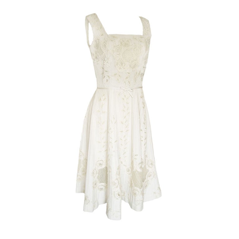 1950s Harvey Berin Cream Summer Dress - Wedding For Sale at 1stDibs
