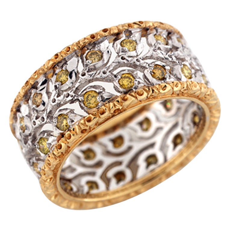 Buccellati Yellow Diamond Gold Leaf Motif Band Ring at 1stDibs