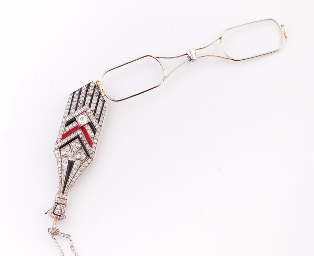 Incomparable Diamond Black and Red Enamel Lorgnette For Sale at 1stDibs