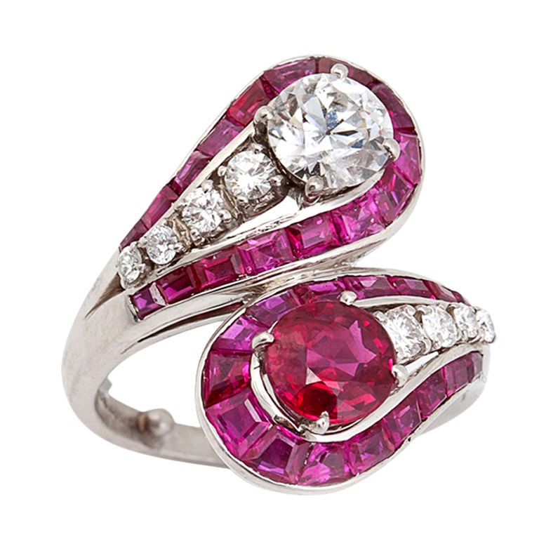 VAN CLEEF and ARPELS Ruby Diamond Crossover Ring For Sale at 1stDibs