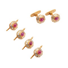 Ruby Diamond Gold Cuff Link Set For Sale at 1stDibs