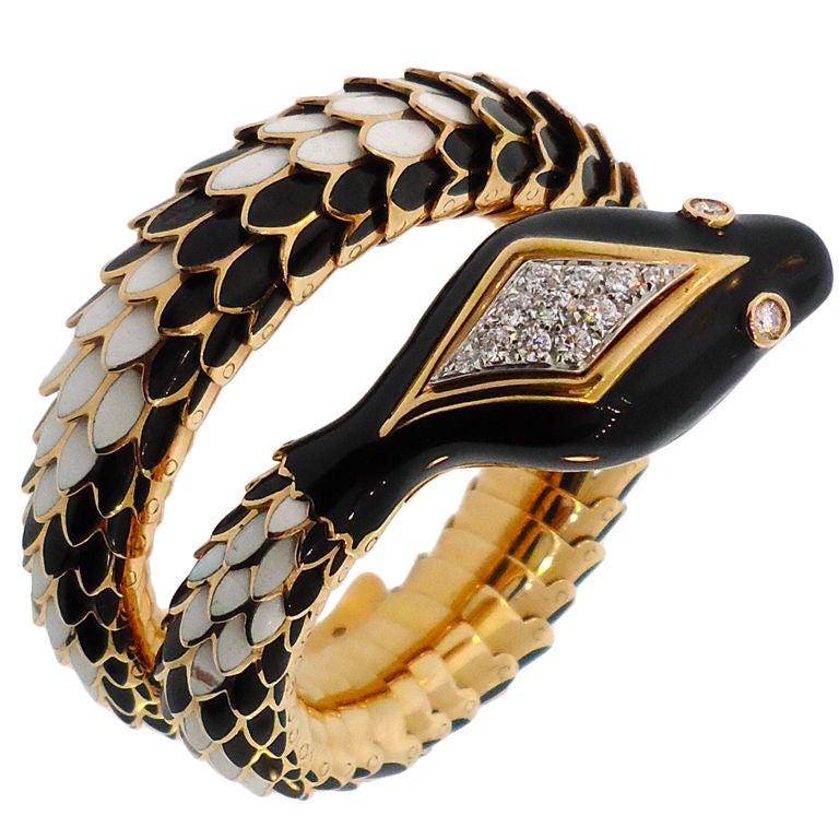 Enamel Snake Wrap Around Bracelet For Sale at 1stDibs