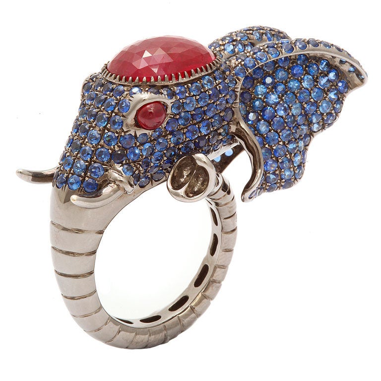 Gemstone Elephant Ring at 1stDibs