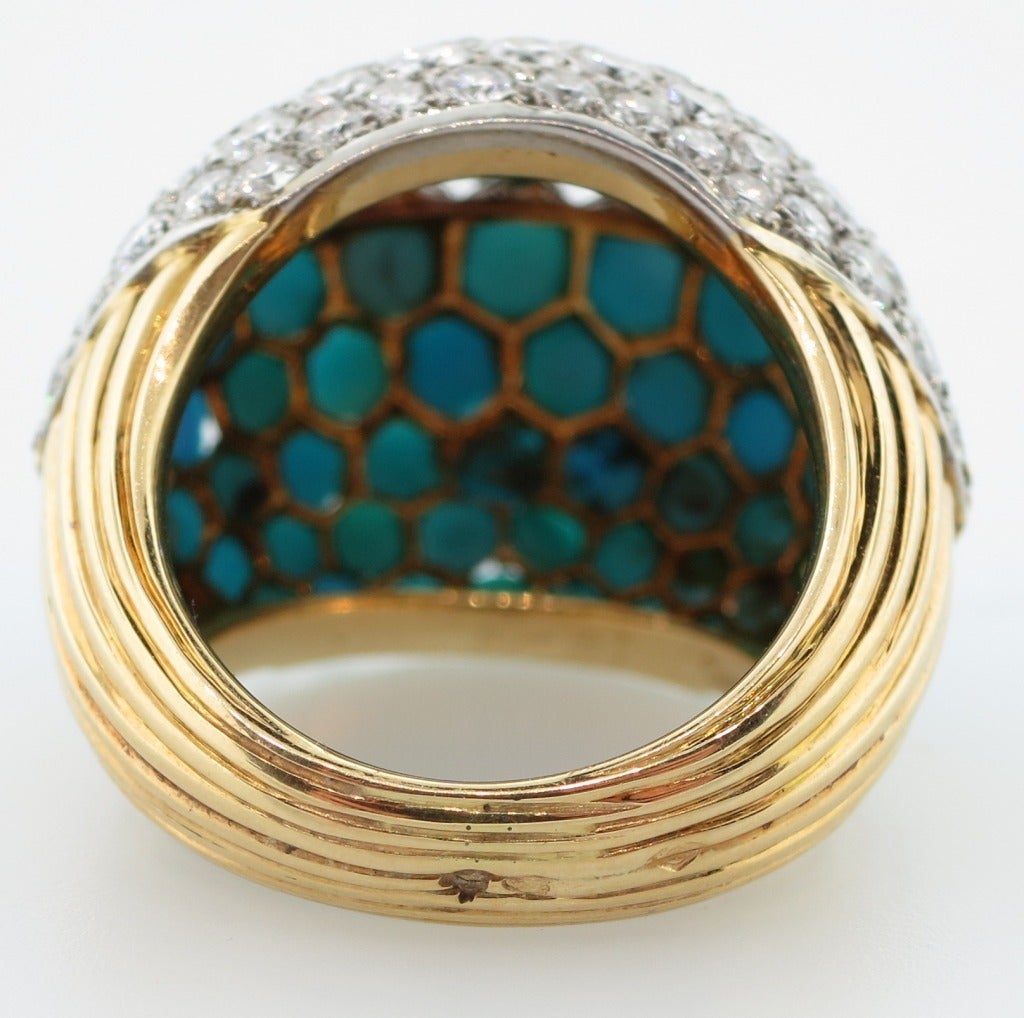 CARTIER PARIS Diamond and Turquoise Dome Ring For Sale at 1stDibs