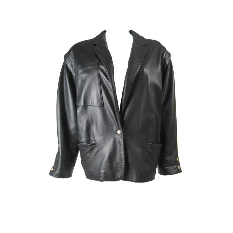 Complice Black Leather Jacket with Gold Hardware at 1stDibs