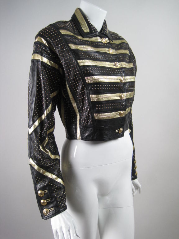 Versace Black and Gold Studded Leather Jacket at 1stDibs