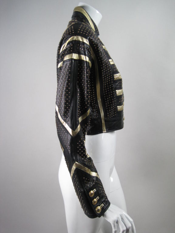 Versace Black and Gold Studded Leather Jacket at 1stDibs