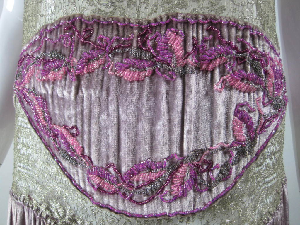 1920's Beaded Velvet and Metallic Lace Dress at 1stDibs