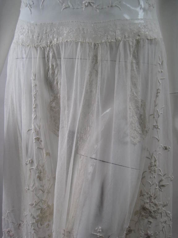 1920's White Net Dress with Hand-Embroidery at 1stDibs
