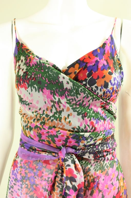 1970's Scott Barrie Gown with Floral Print at 1stDibs
