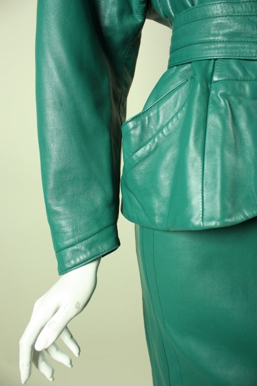 Jean Claude Jitrois Green Leather Suit with Broadtail Collar For Sale ...