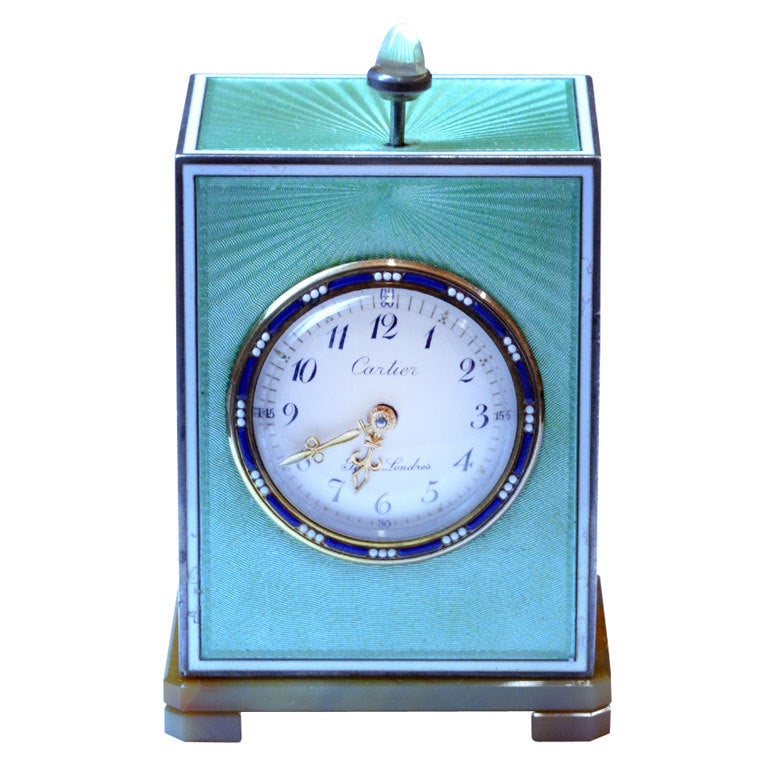 CARTIER Silver and Enamel Five-Minute Repeater Clock For Sale at 1stDibs