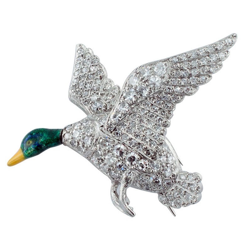Art Deco Diamond Duck Brooch at 1stDibs