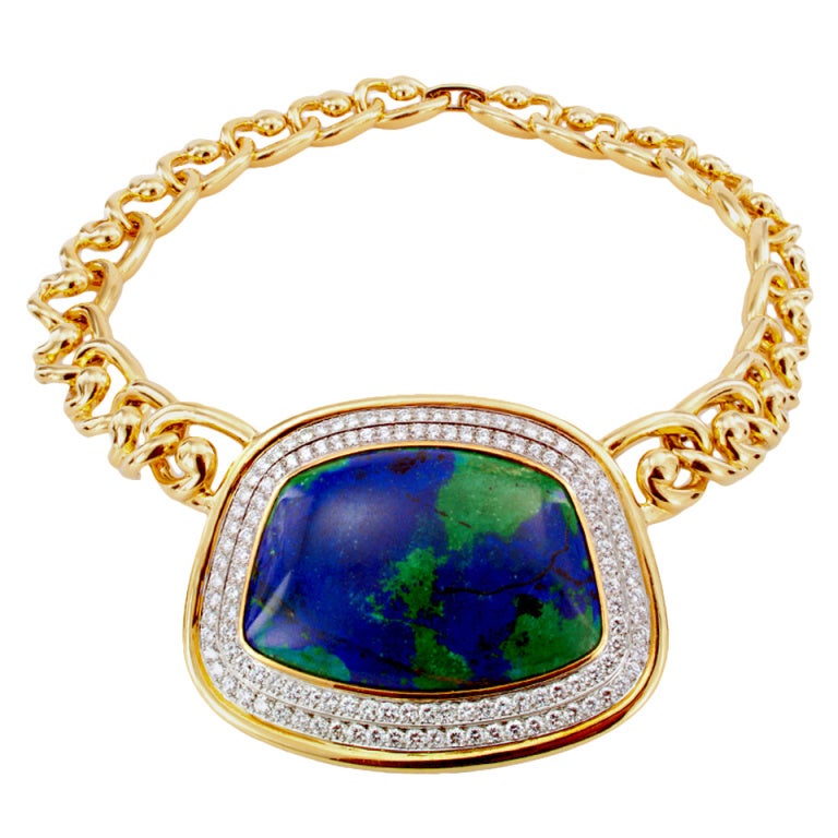 David Webb Azurite Diamond Necklace at 1stDibs
