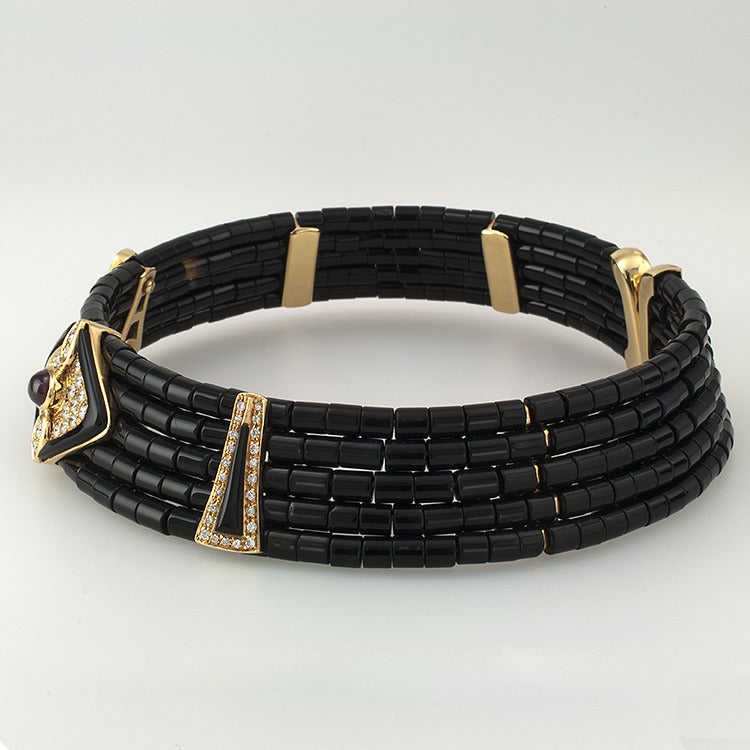 Elegant Black Onyx Diamond And Ruby Collar at 1stDibs