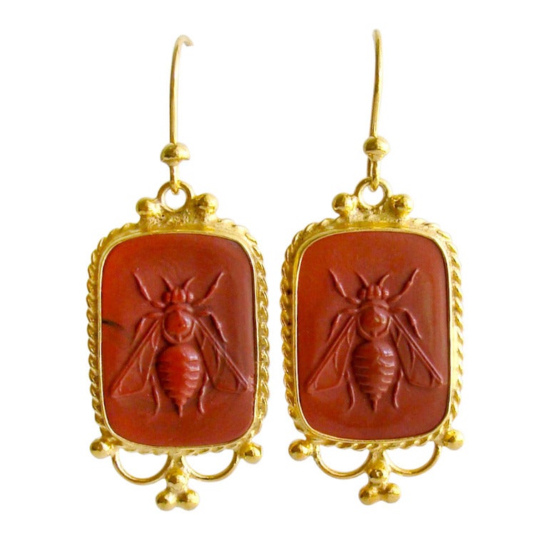 Intaglio Bee Earrings - Allegra Earrings at 1stDibs