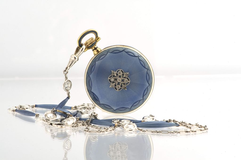 Spectacular Blue Enamel and Diamond Clock Lariat Necklace at 1stDibs