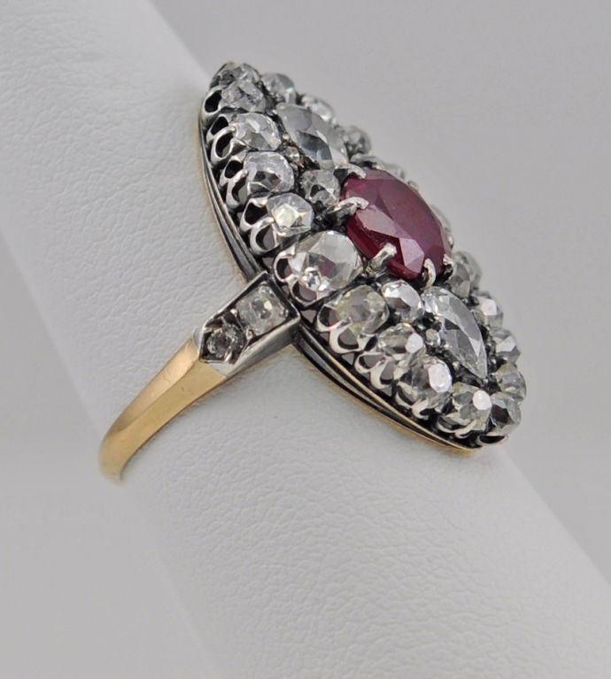 Victorian 1.67 Carat GIA Natural Ruby and Old Mine Cut Diamond Cluster Ring at 1stDibs