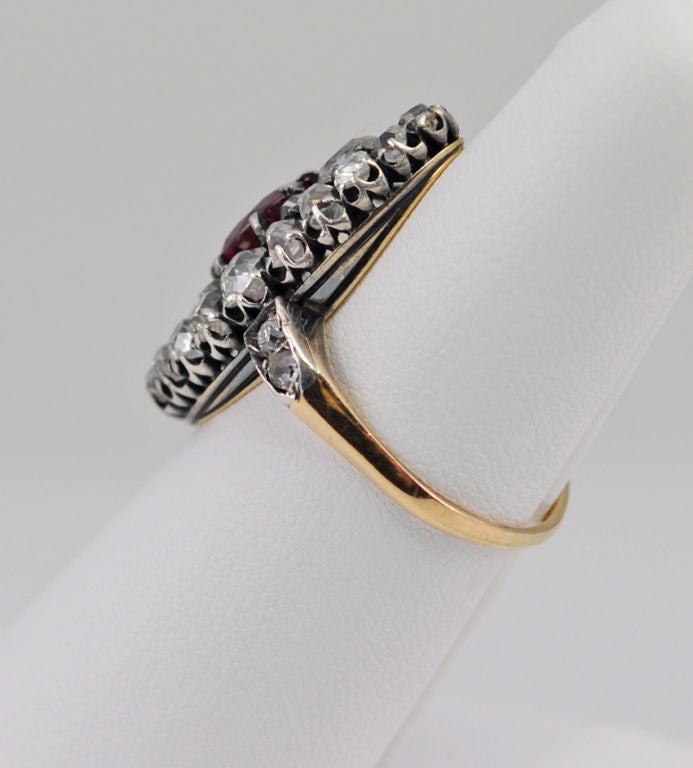Victorian 1.67 Carat GIA Natural Ruby and Old Mine Cut Diamond Cluster Ring at 1stDibs