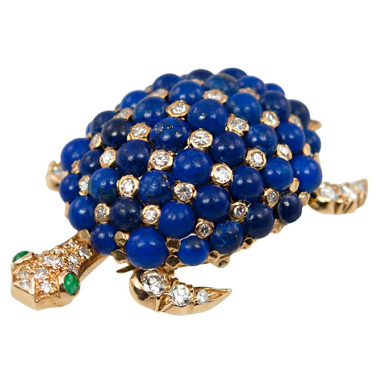 Tiffany and Co. Lapis and Diamond Turtle Brooch at 1stDibs