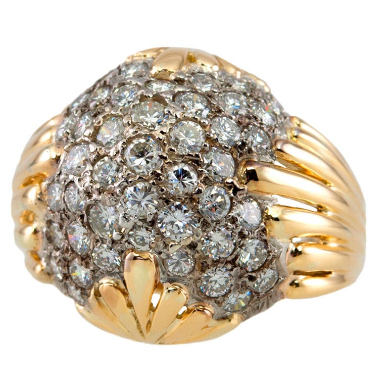 Dome Ring with Pave Diamonds For Sale at 1stDibs