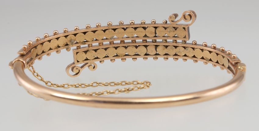 Victorian 14 Karat Gold Turquoise Bypass Bangle Bracelet For Sale at ...