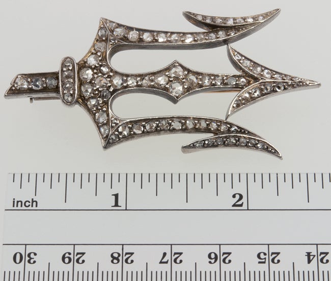 Rose Cut Diamond Trident Brooch at 1stDibs