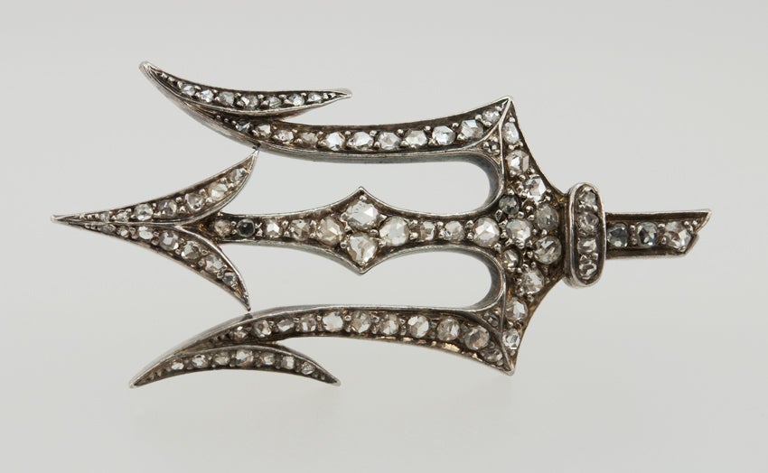 Rose Cut Diamond Trident Brooch at 1stDibs