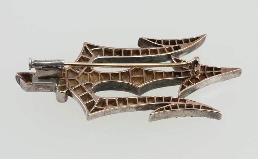 Rose Cut Diamond Trident Brooch at 1stDibs