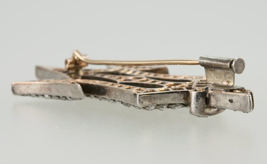 Rose Cut Diamond Trident Brooch at 1stDibs