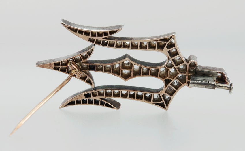 Rose Cut Diamond Trident Brooch at 1stDibs