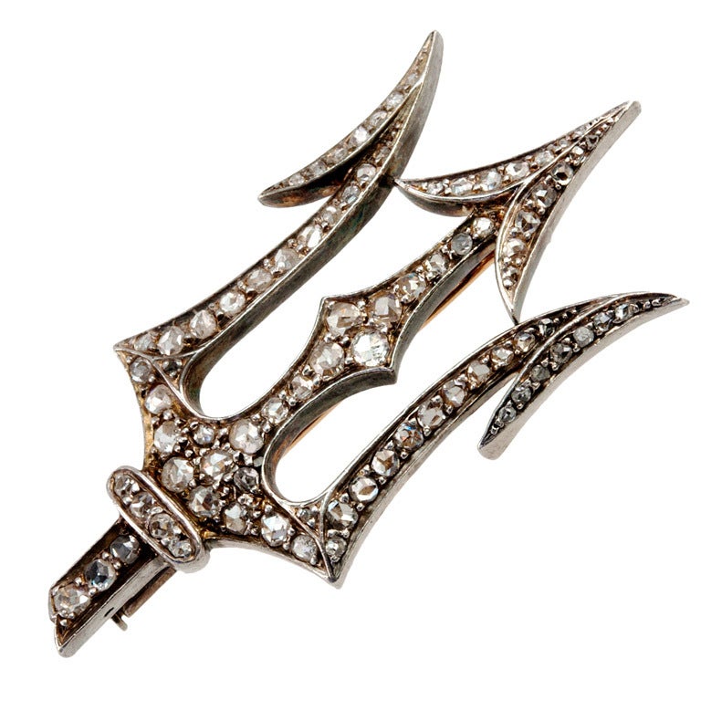 Rose Cut Diamond Trident Brooch at 1stDibs