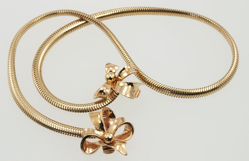 Vintage 14 Karat Bi-Color Gold Omega Chain Necklace with Bows, circa ...