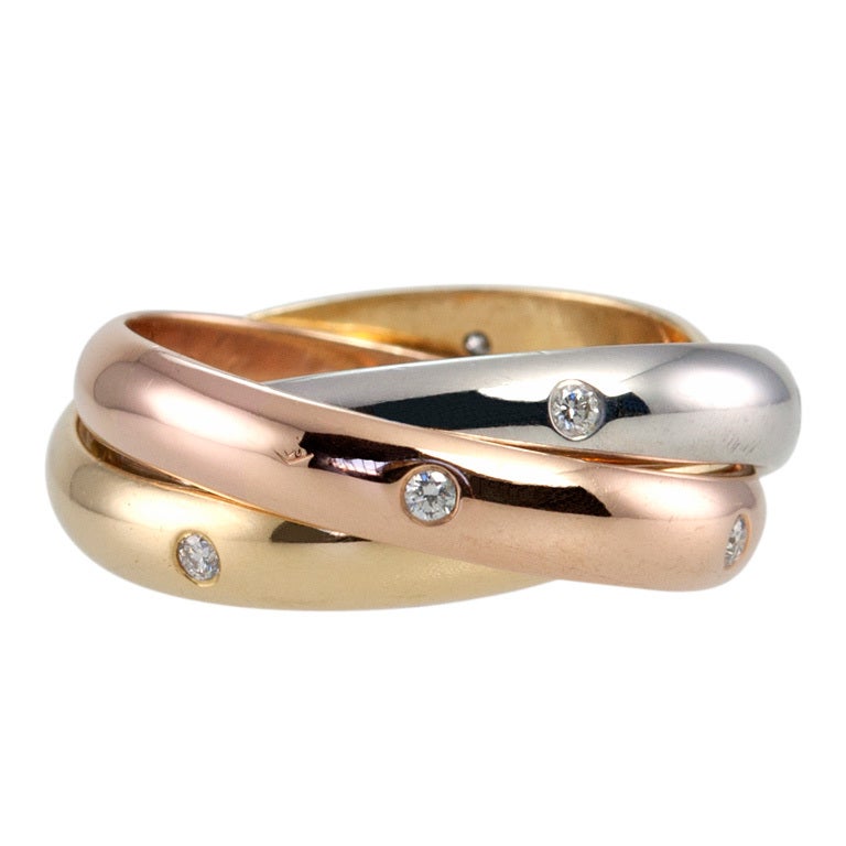 CARTIER Tri-Color Rolling Ring With Diamonds at 1stDibs