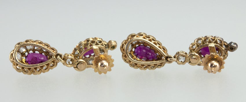 Victorian Natural Ruby and Diamond Earrings at 1stDibs