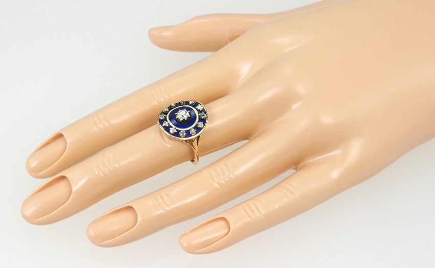 Cobalt Blue Enamel Diamond Ring at 1stDibs
