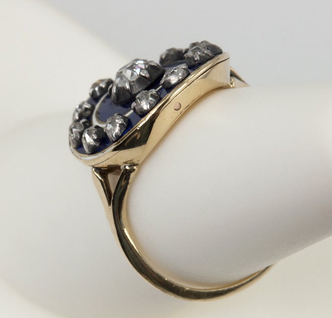 Cobalt Blue Enamel Diamond Ring at 1stDibs