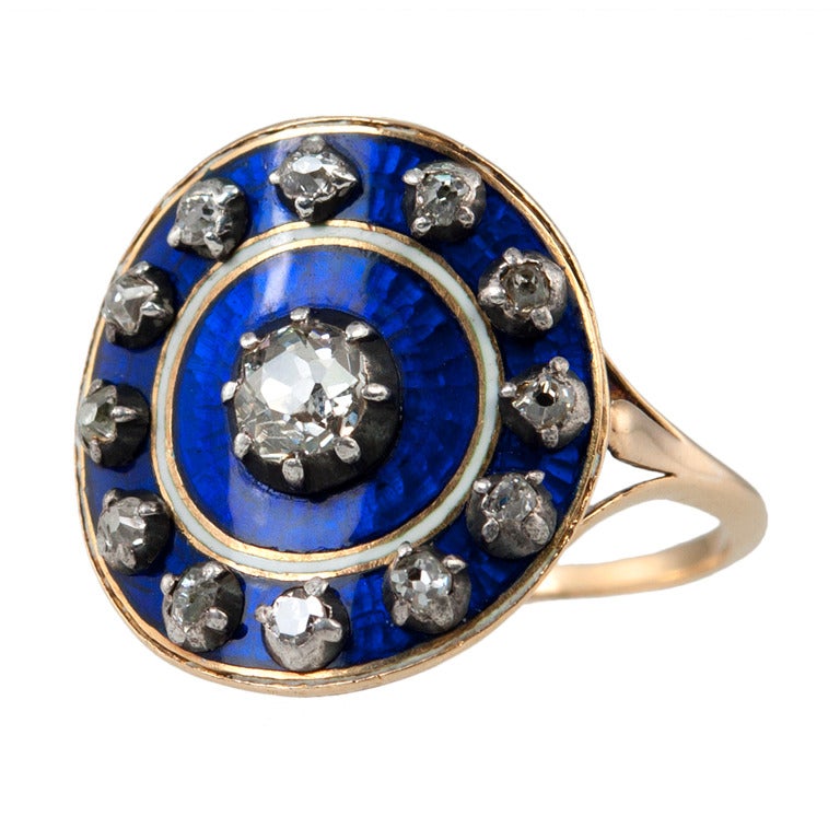 Cobalt Blue Enamel Diamond Ring at 1stDibs