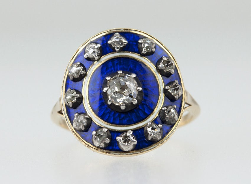 Cobalt Blue Enamel Diamond Ring at 1stDibs