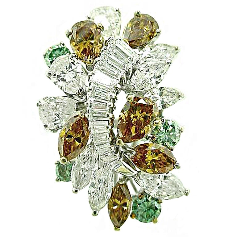 Amazing Colored Diamond Waterfall Ring at 1stDibs