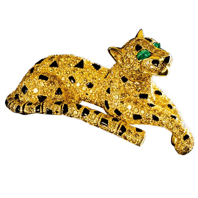 Yellow Diamond Leopard Brooch at 1stDibs