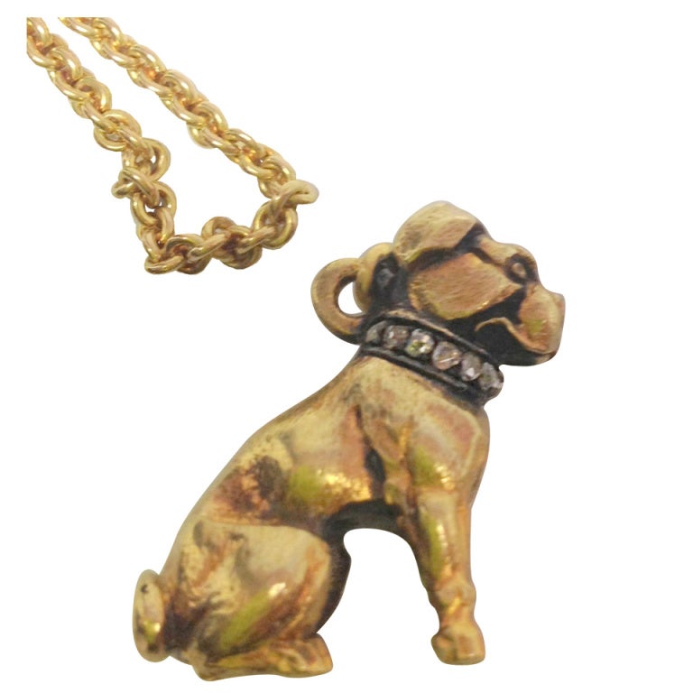 French Diamond Gold Dog Pendant, Circa 1900 at 1stDibs