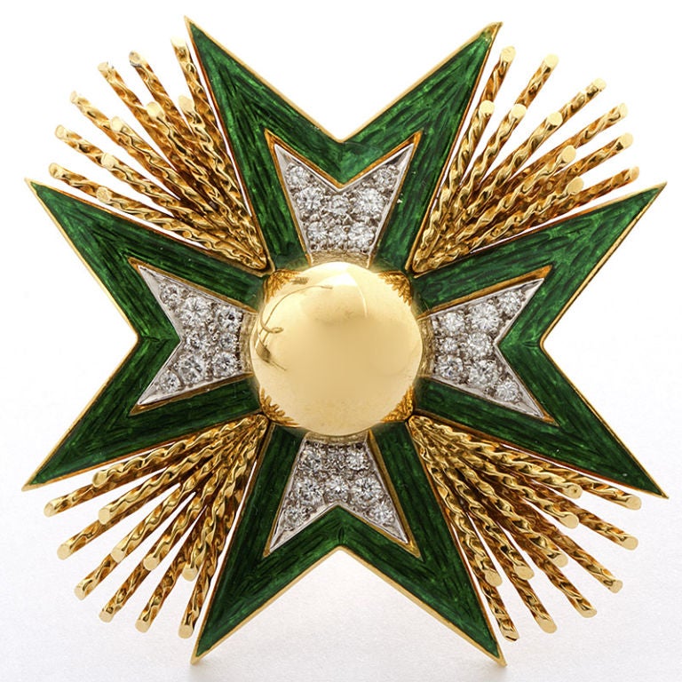 Maltese cross gold and enamel brooch at 1stDibs
