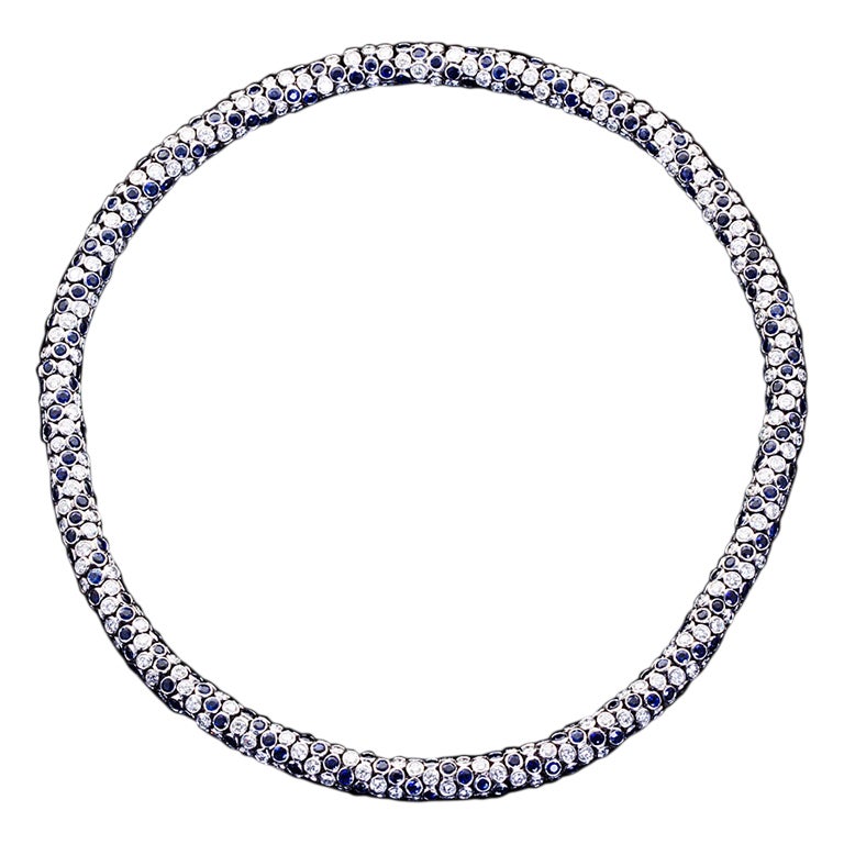 Diamond and Sapphire in Rondel Rope Necklace at 1stDibs