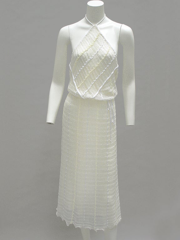 70S MARY FARRIN KNIT HALTER DRESS at 1stDibs