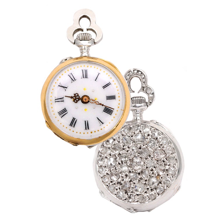 Ladys White Gold and Diamond Pendant Watch at 1stDibs