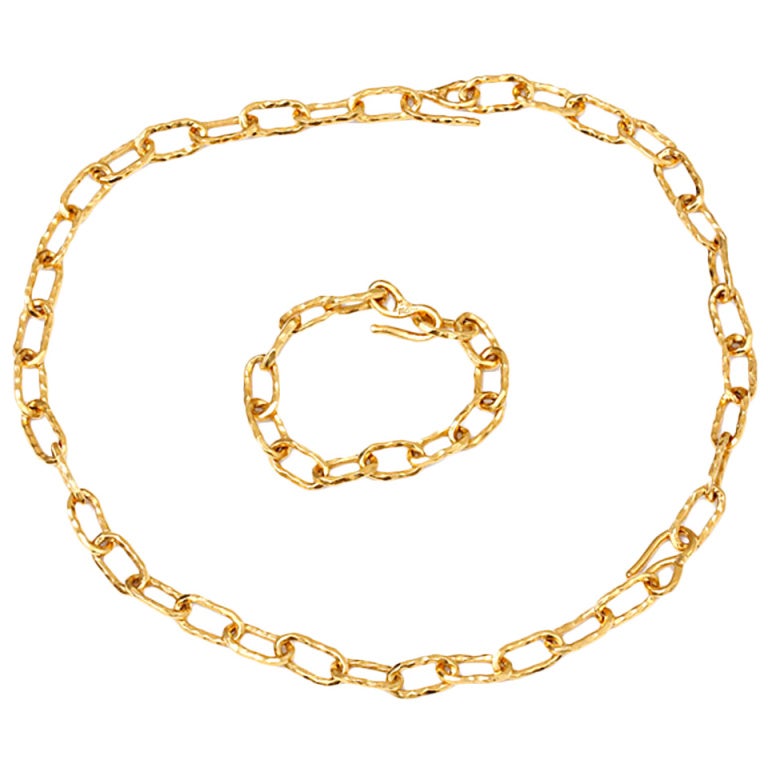 Jean Mahie 22k Large Cadene Chain Link Necklace and Bracelet at 1stDibs