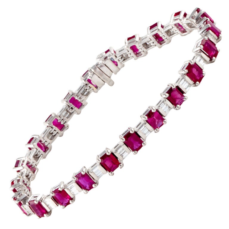 Ruby And Diamond Platinum Line Bracelet For Sale At 1stdibs