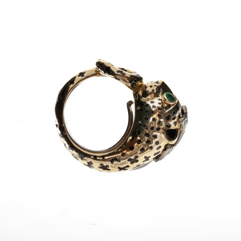 DAVID WEBB Diamond Emerald Gold and Platinum Leopard Ring at 1stDibs