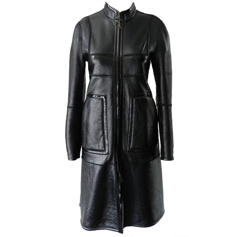 Yves Saint Laurent Black Leather and Shearling Reversible Coat at 1stDibs
